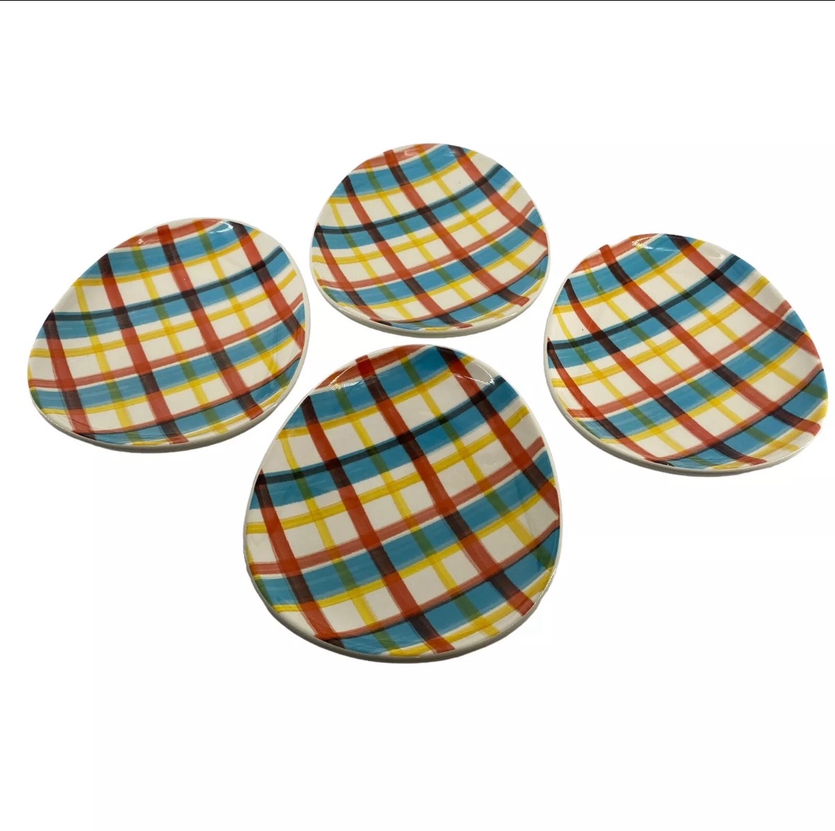 Set Of 4 Sur La Table Egg-Shaped Plaid Easter Appetizer Salad Dessert ...