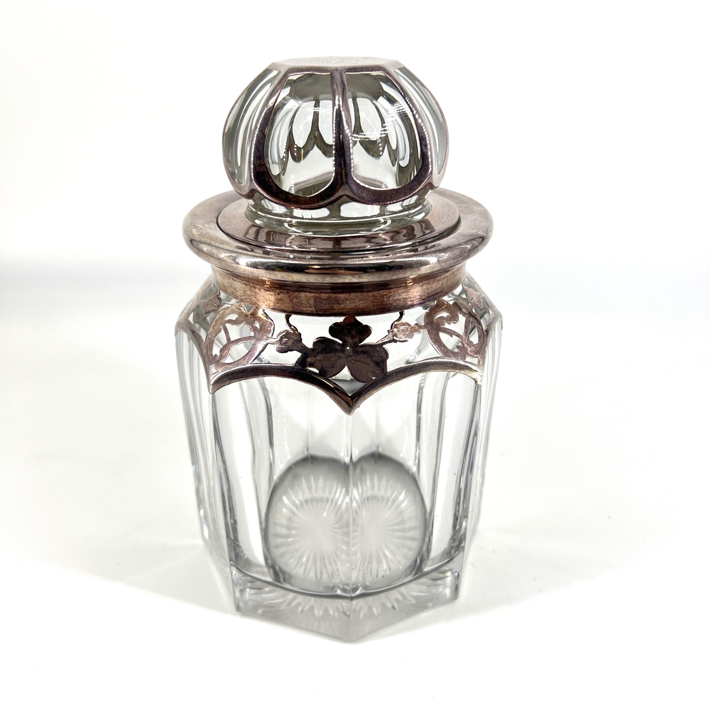 Heavy Sterling Silver Overlay Glass Jar