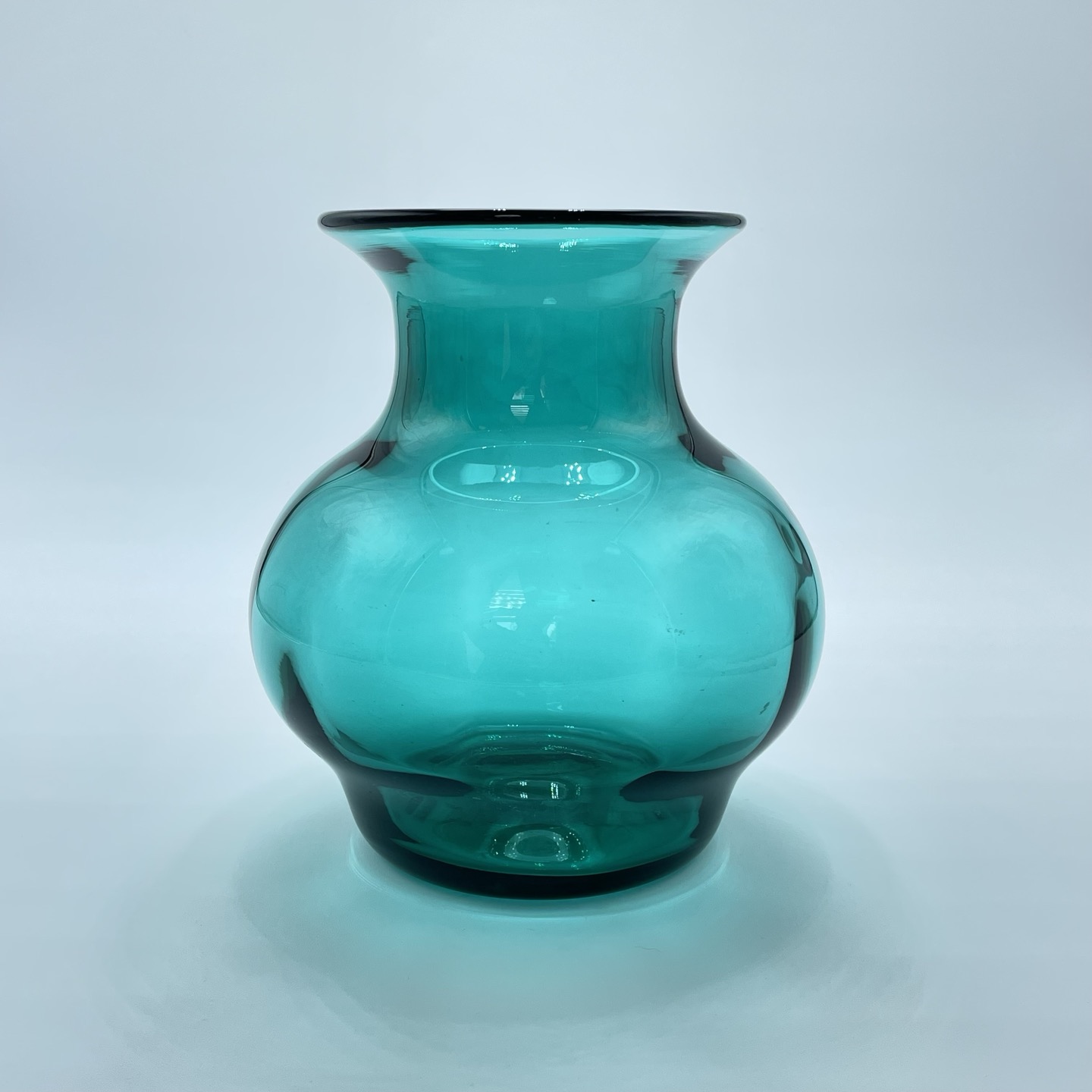 Vintage Blenko Glass #8713 Hand Blown Teal Vase Urn Home Decor