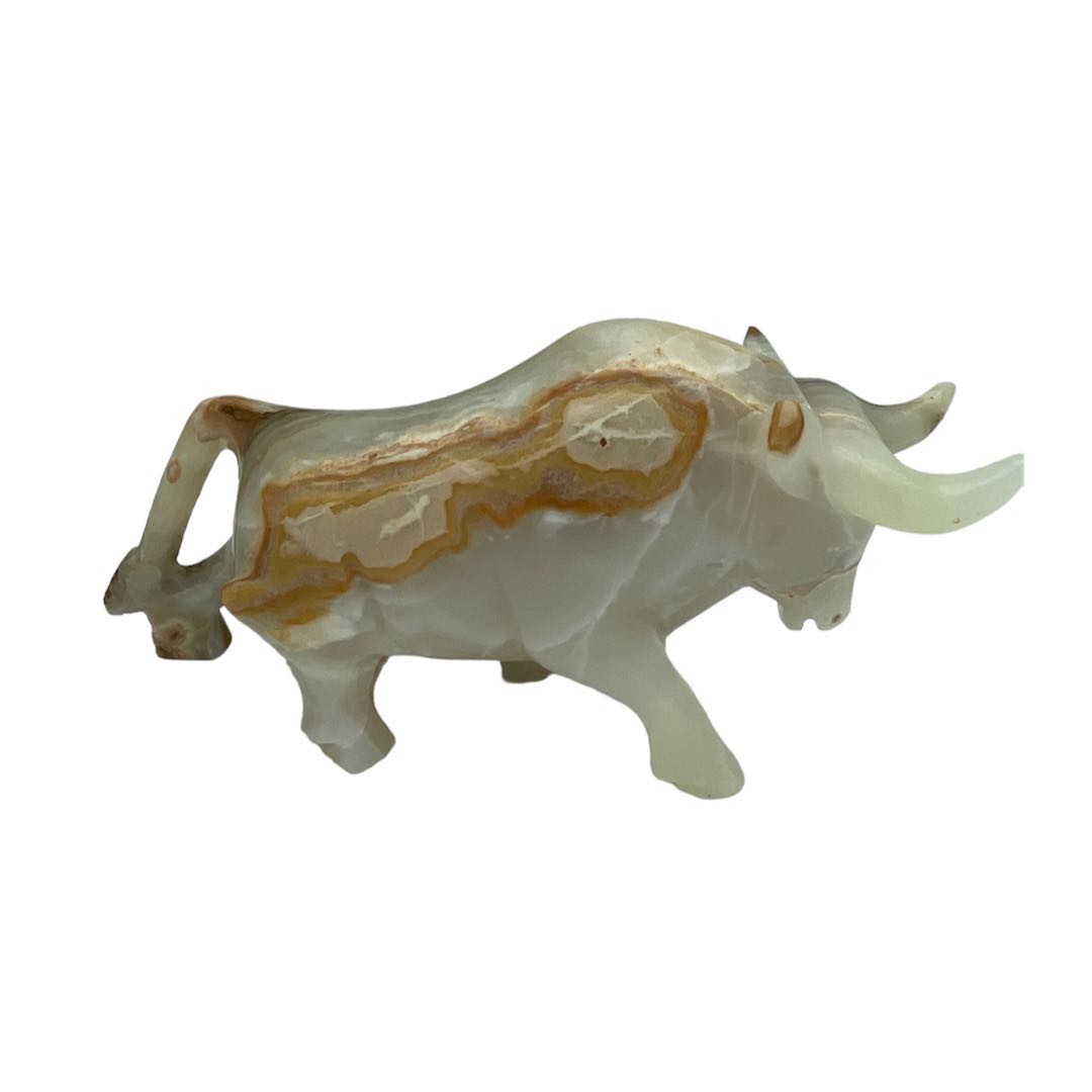 Hand Carved Onyx Bull Charging Sculpture