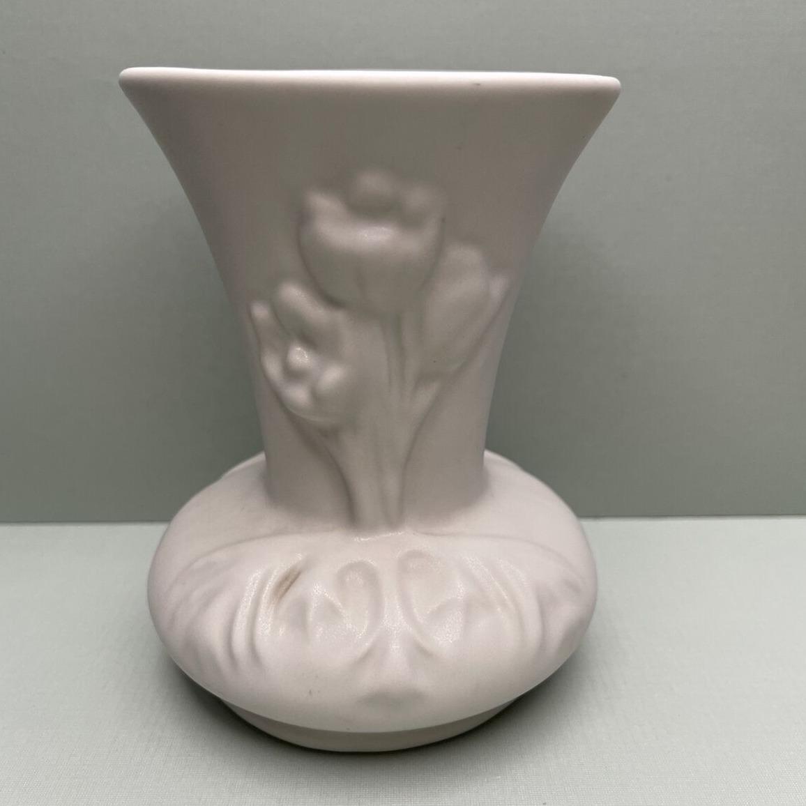 Vintage Van Briggle Vase White Moon Glow with Double Sided Tulip Floral ...