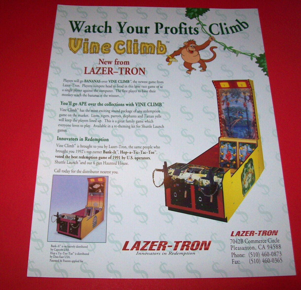 VINE CLIMB ORIG NOS REDEMPTION ARCADE GAME MACHINE FLYER BROCHURE