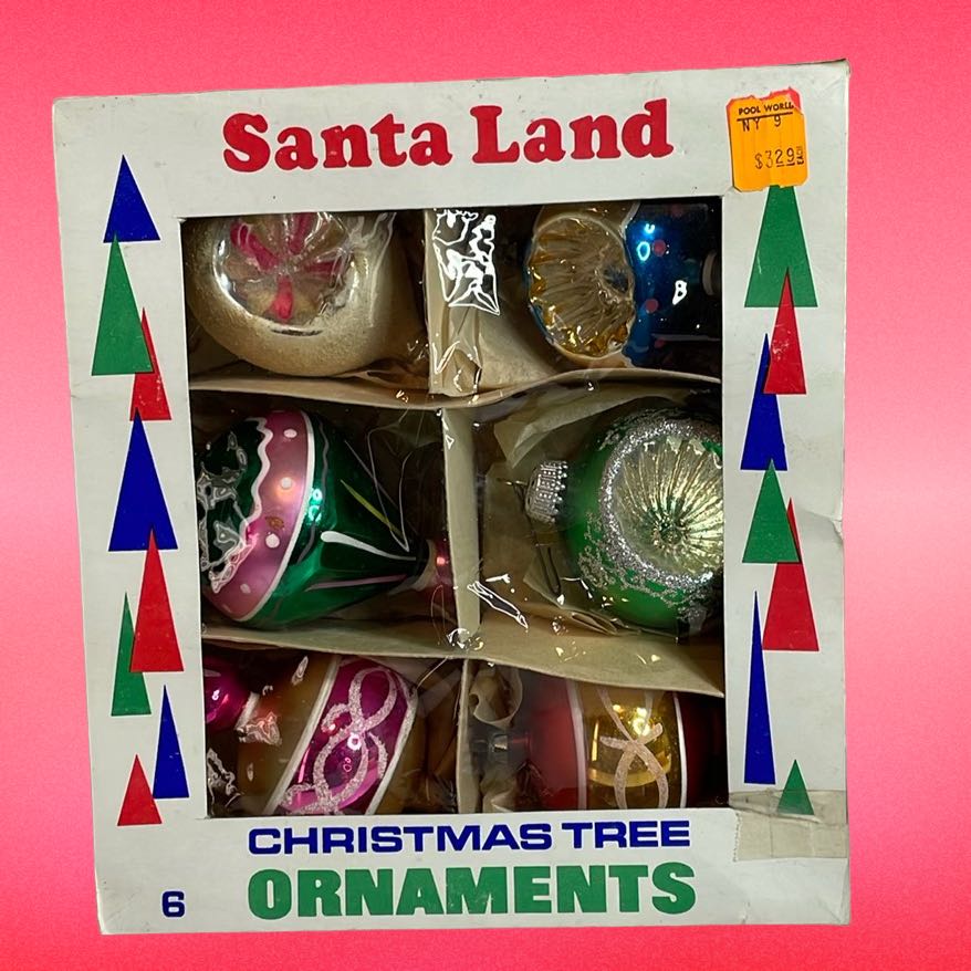 Vintage Santa Land Hand Blown Christmas Ornaments.