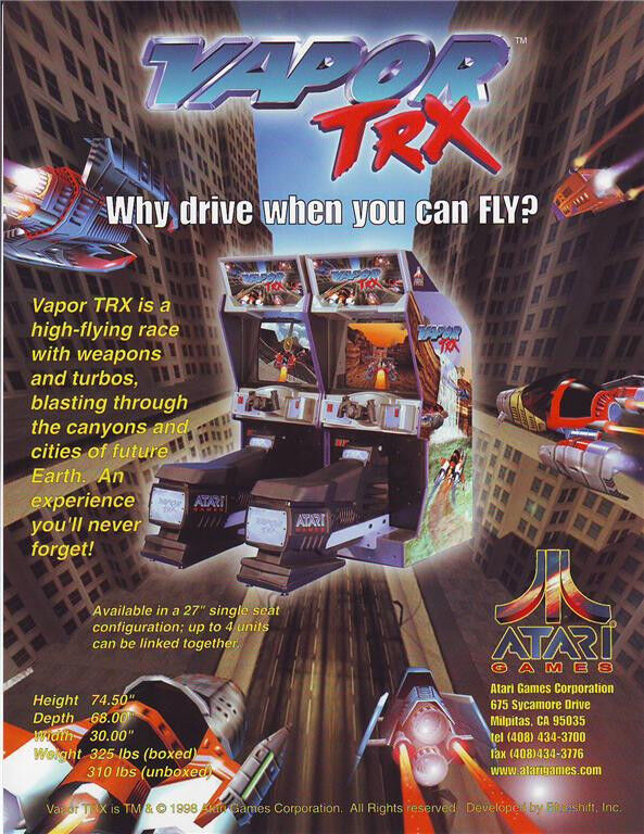 VAPOR TRX 1998 NOS VIDEO ARCADE GAME FLYER Vintage Retro Promo Art