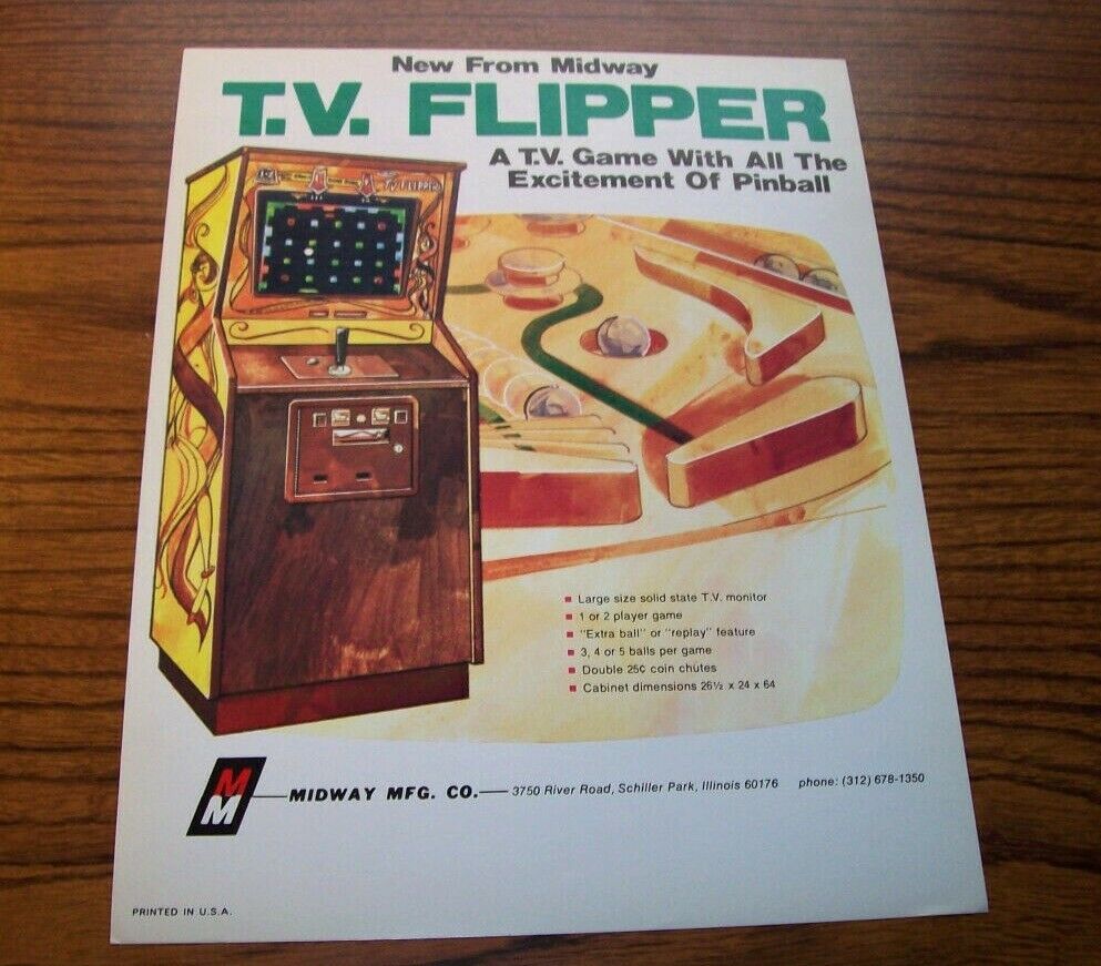 TV Flipper Arcade FLYER Original Video Game Promo Artwork 1975 Vintage ...