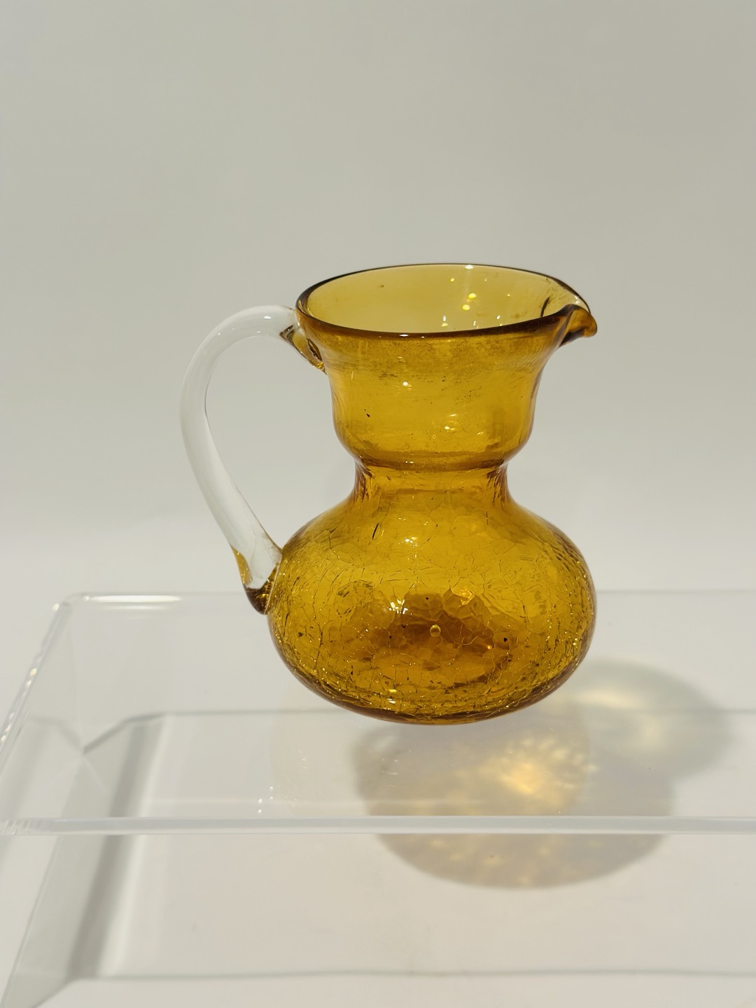 Vintage Pilgrim Crackle Glass Mini Small Pitcher Amber Yellow Gold 3.5"