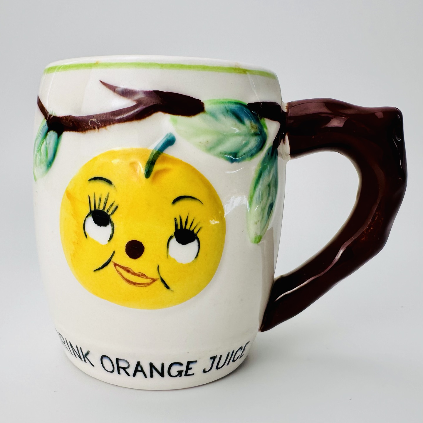 Vintage Japan Kitsch Ceramic Drink Orange Juice Mug Anthropomorphic