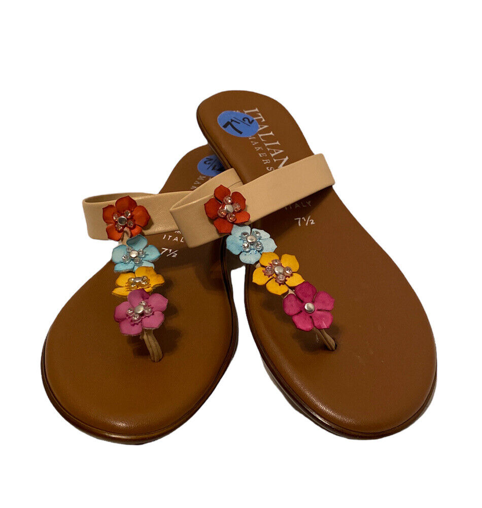Italian Shoemakers Sandals Women US 7.5M Flat Italian Made Floral ...
