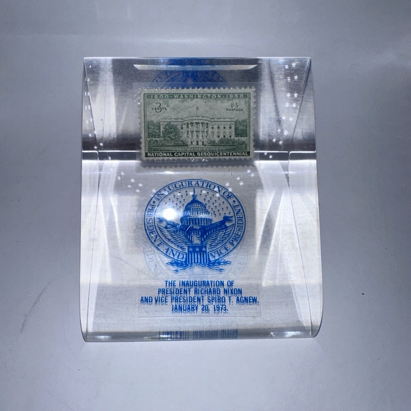 RARE Acrylic Lucite Right Angle Clear Paperweight Nixon/Agnew 1973 ...