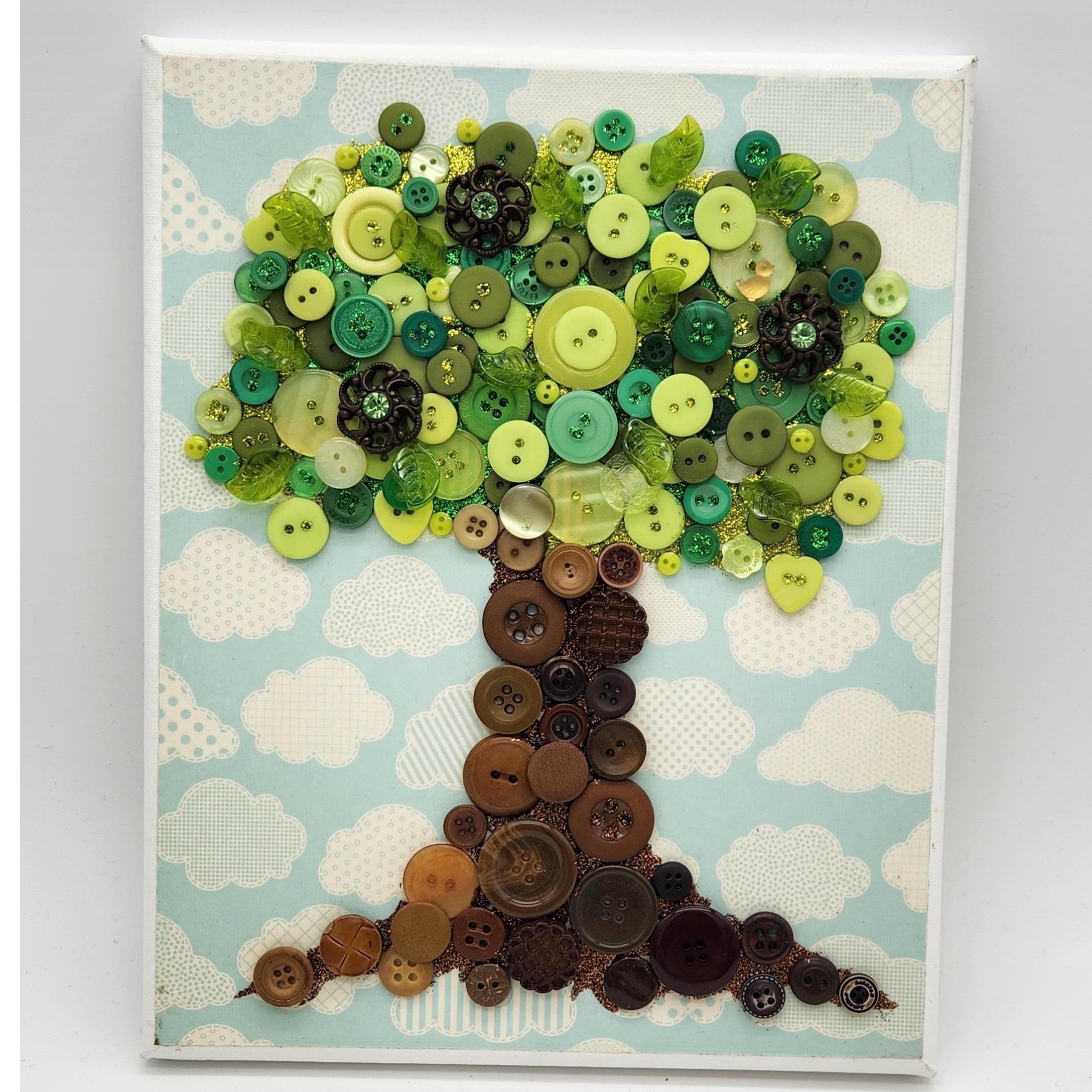 Handmade Springtime Tree of Life Buttons & Bling Art on 8x10 canvas