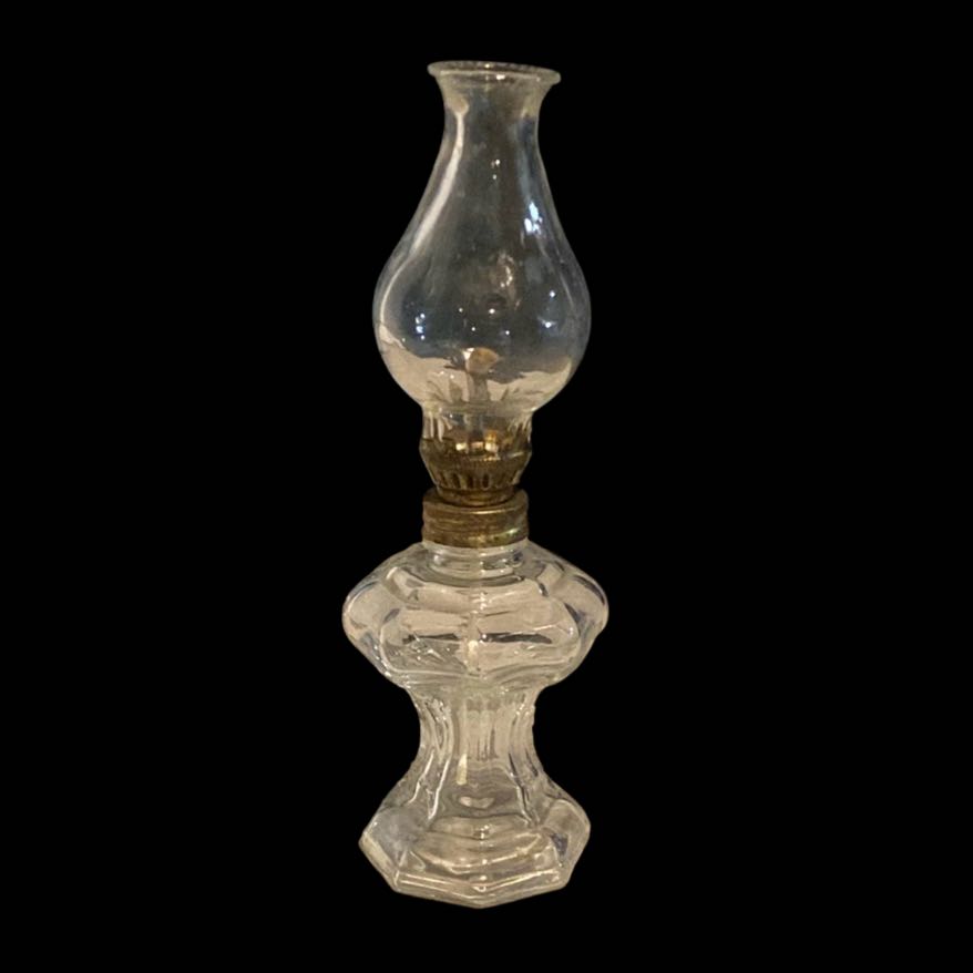 Vintage Clear Glass Oil Lamp, 7 Inches Tall