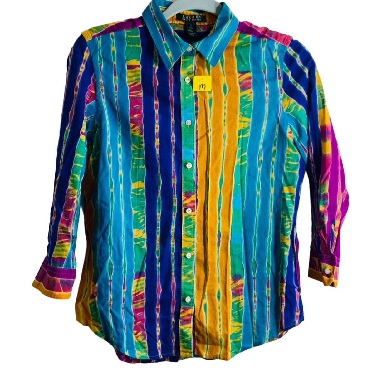 LRL Ralph Lauren Button Down Multicolored Rainbow Cotton Three Quarter ...