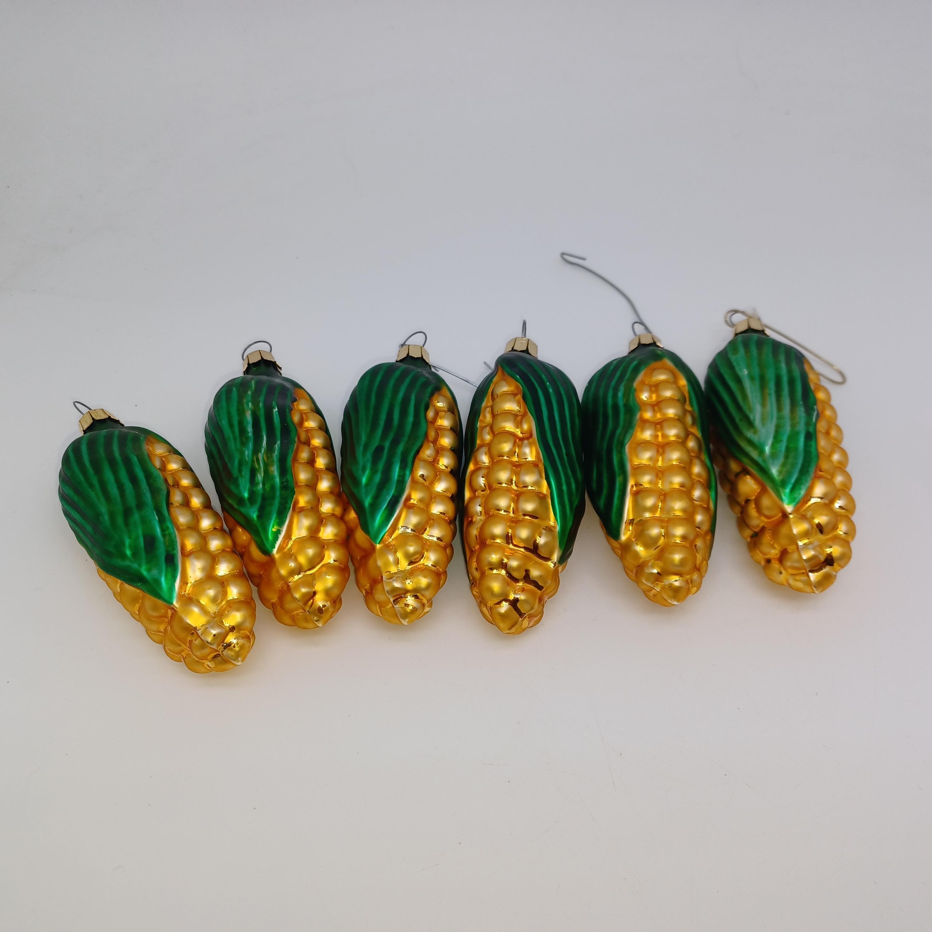 6 pc Blown Glass Corn Ornaments