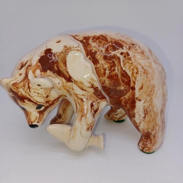 Alaska Clay Bear catching Fish Figurine - Sitka Clay Alaska