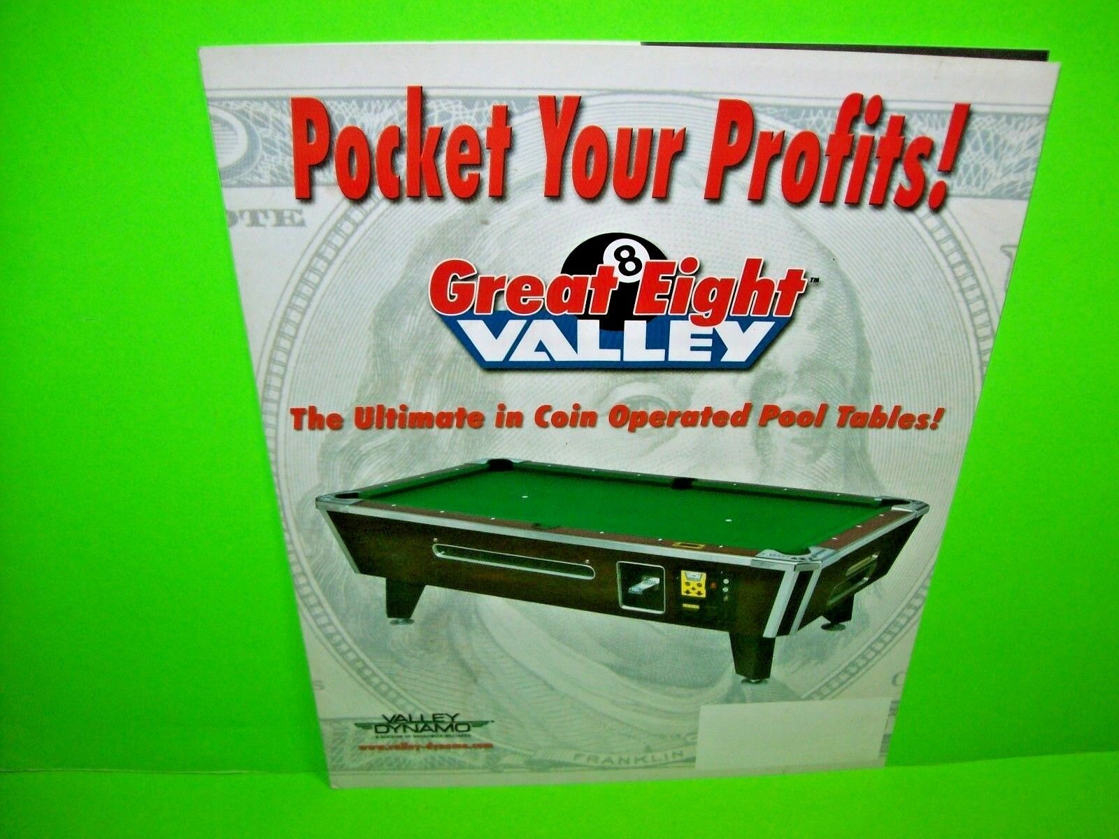 Valley Dynamo GREAT EIGHT Original Pool Billiards Table Promo Flyer ...
