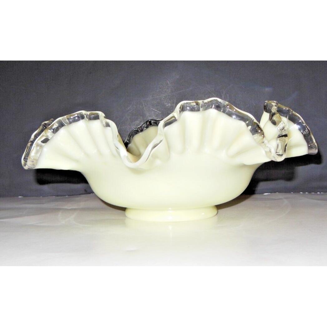 Fenton RARE Ivory Crest Custard Milk Glass 11" Crimped Bowl, UV ...