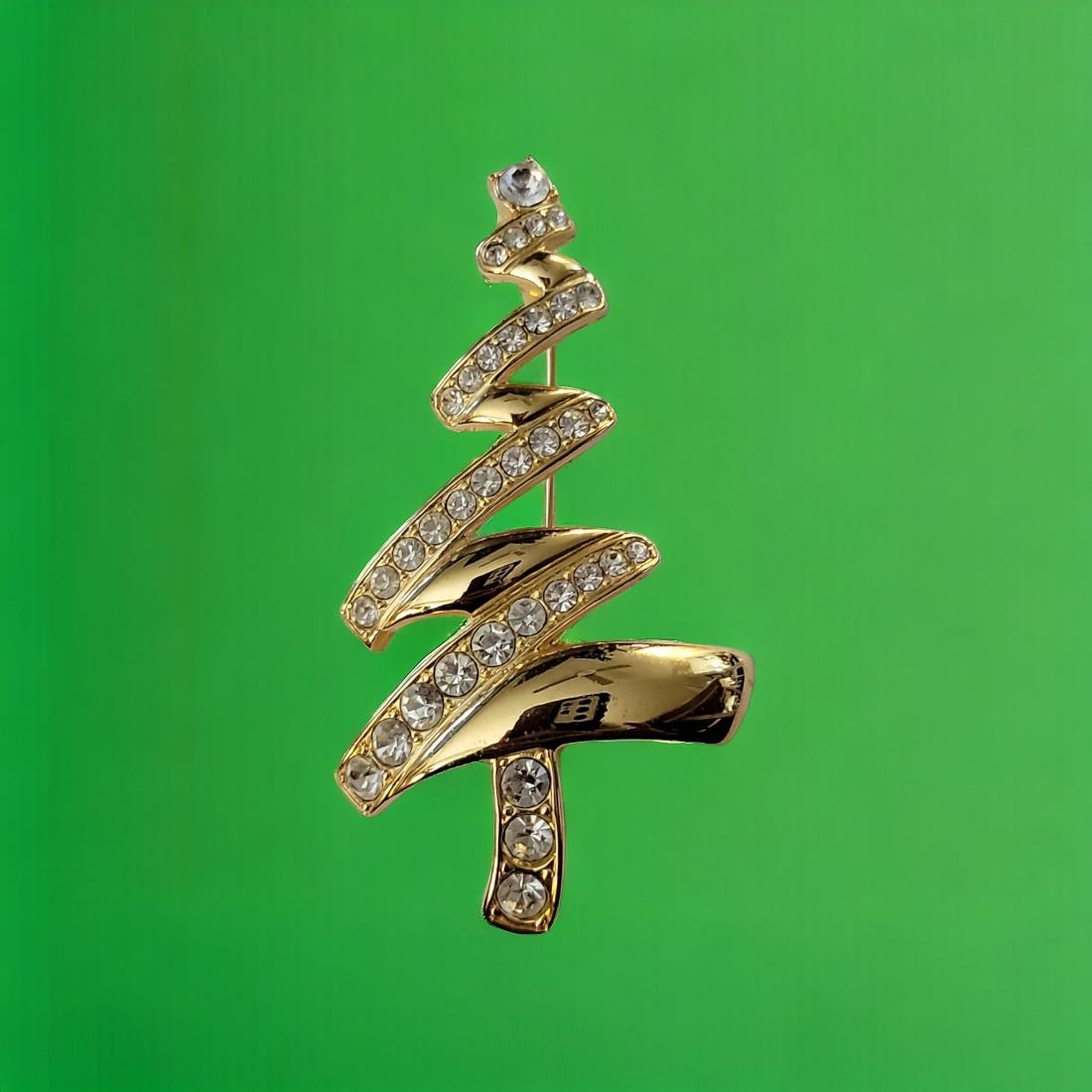 Monet Christmas Tree Brooch Rhinestones Gold Tone Classic Quality