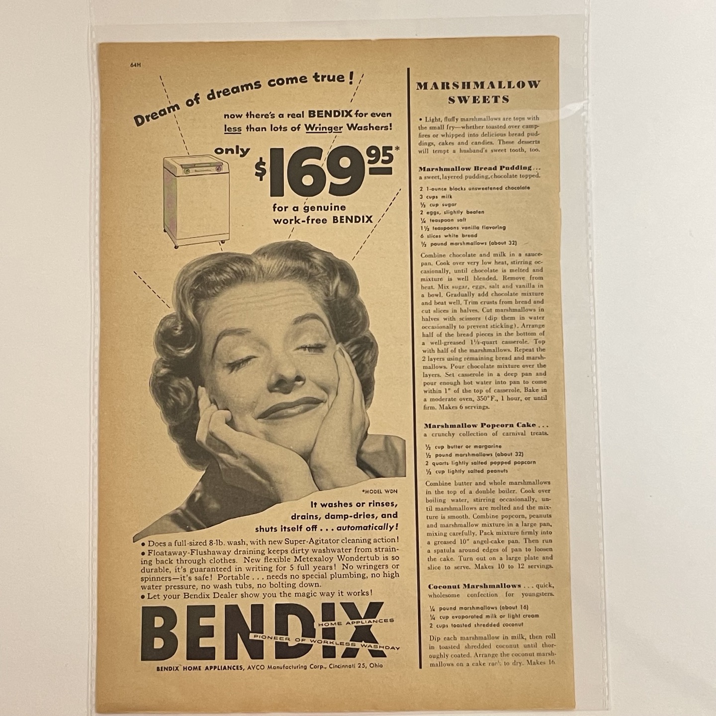 1954 Vintage Bendix Home Appliances/Northorn Tissue Ad Old Paper Ephemera