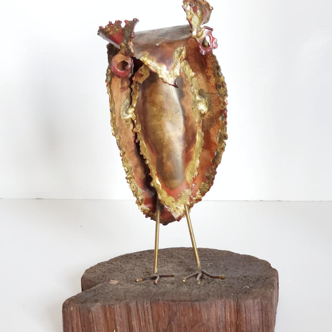 Torch Art Owl, Brutalist Brass Owl Sculpture, Vintage Brass Décor