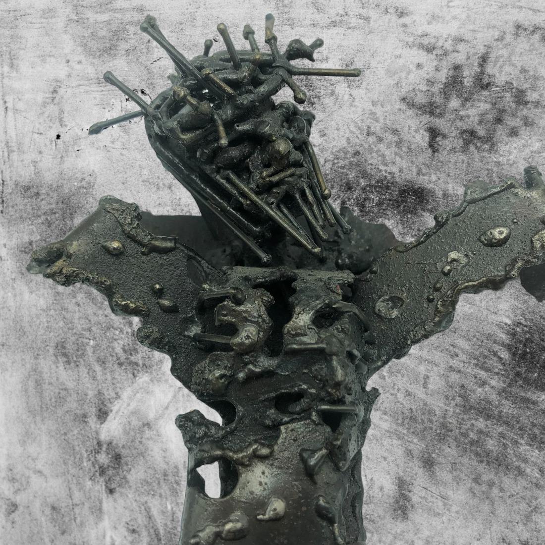 Brutalist Crucifix Cross Jesus Artist Made MCM Rustic Mixed Metal Religious