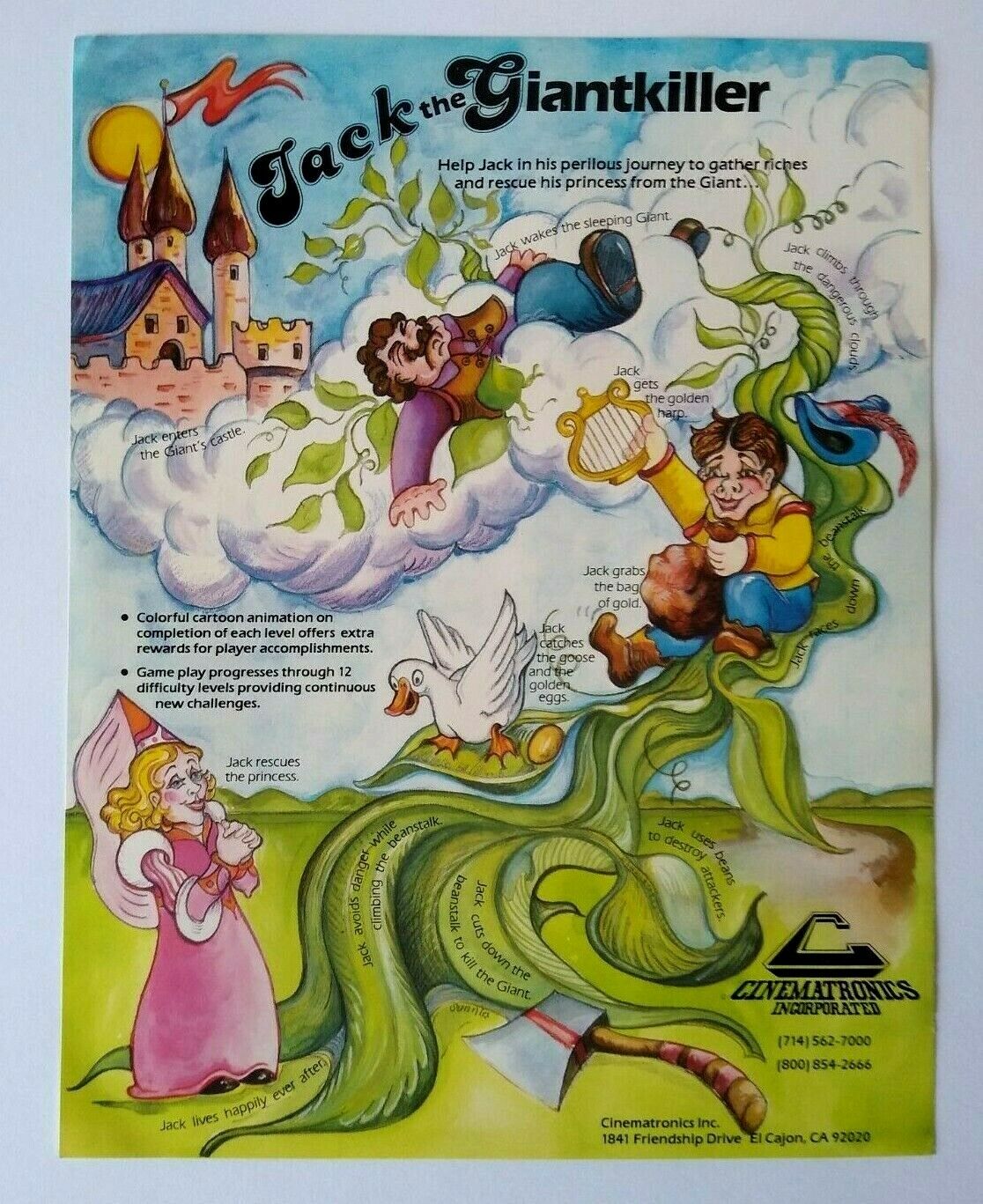 Jack The Giant Killer Arcade FLYER 1982 Jack And The Beanstalk Vintage ...