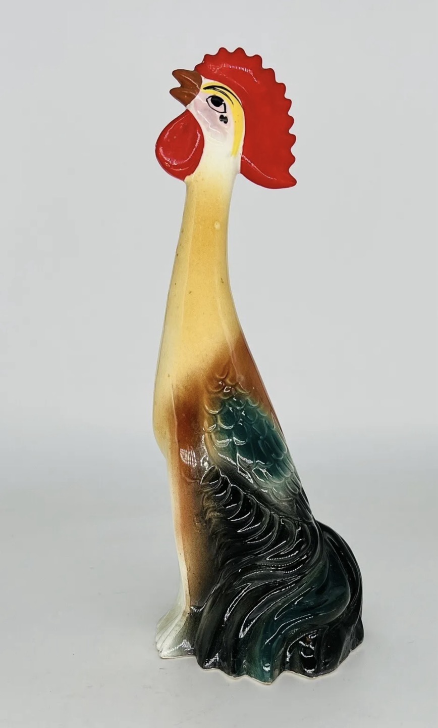 Vintage Ceramic Long Neck Rooster Figurine Kitschy