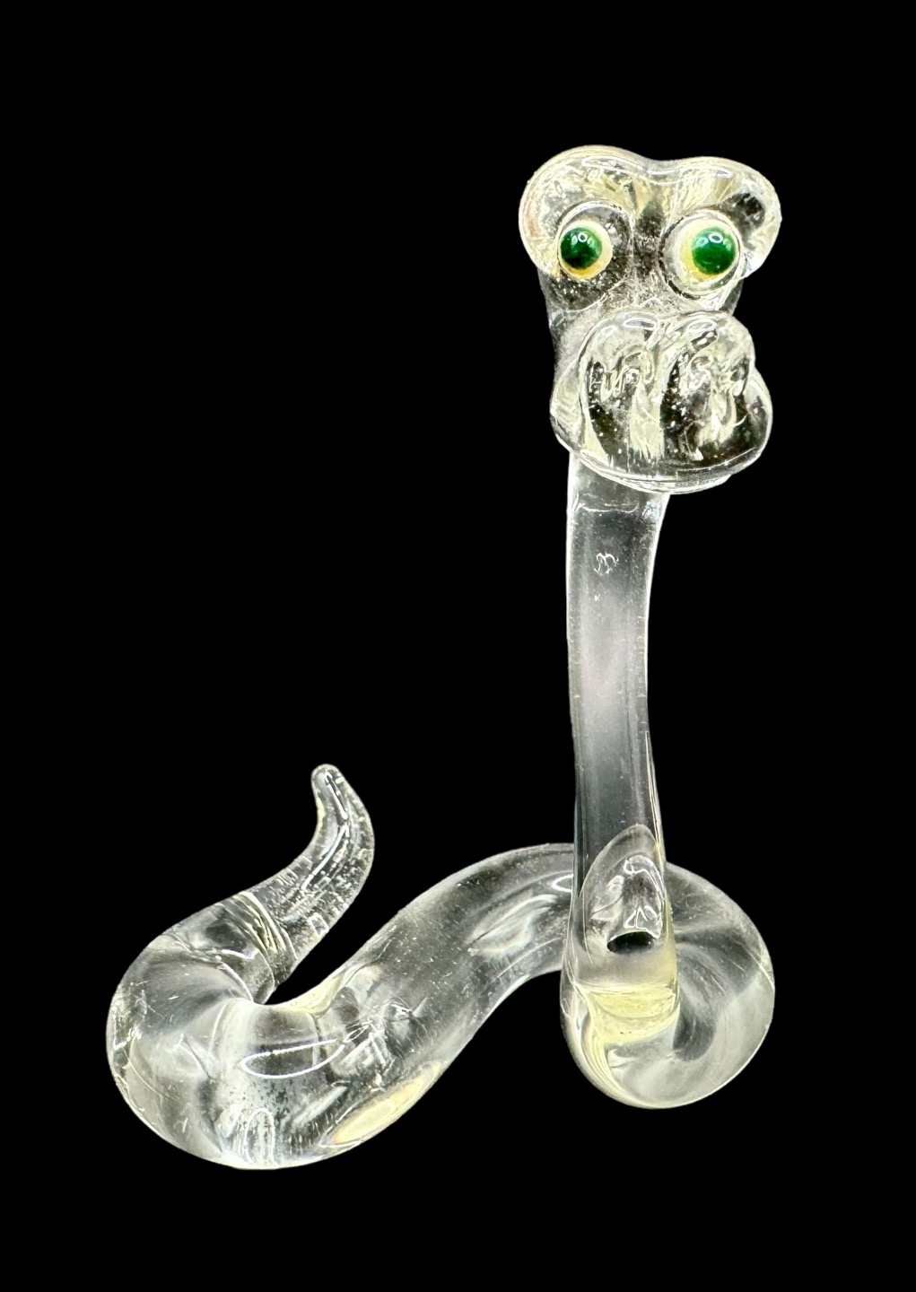Clear Art Glass Figurine Snake Eyes Nose Signed Marked K