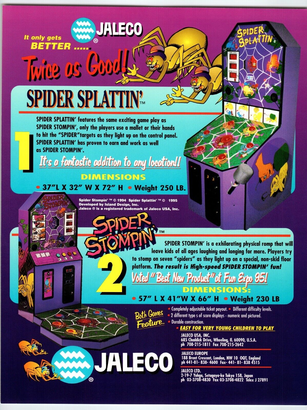 Spider Splattin Arcade FLYER Jaleco Spider Stompin 2 Original NOS ...