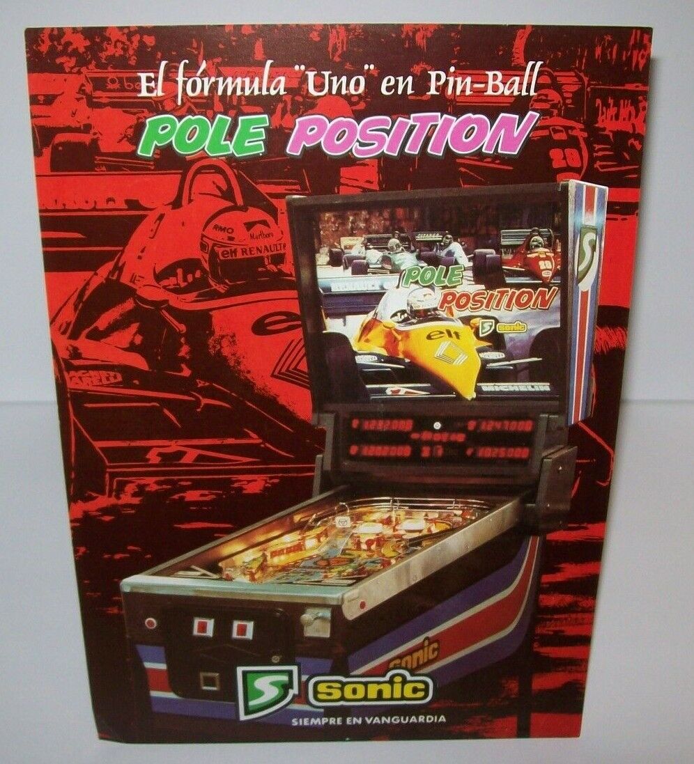 Pole Position Pinball FLYER Original 1987 Game Artwork Sheet Race Driving