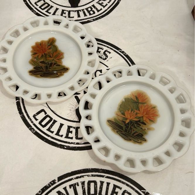 Vintage Milk Glass Open Lace Plates
