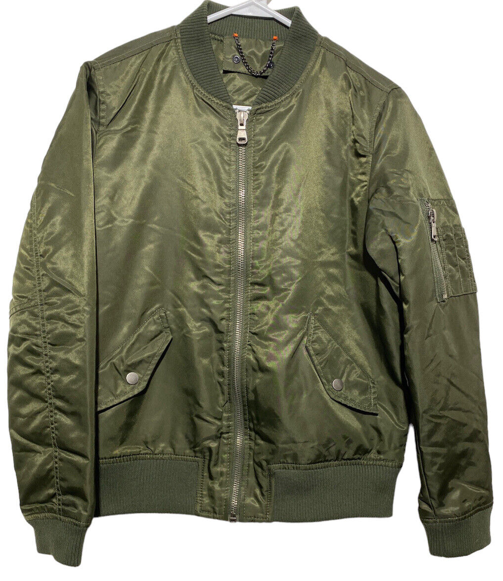 Military Style Flight Jacket Unisex Size M Olive Green Full Zip EUC