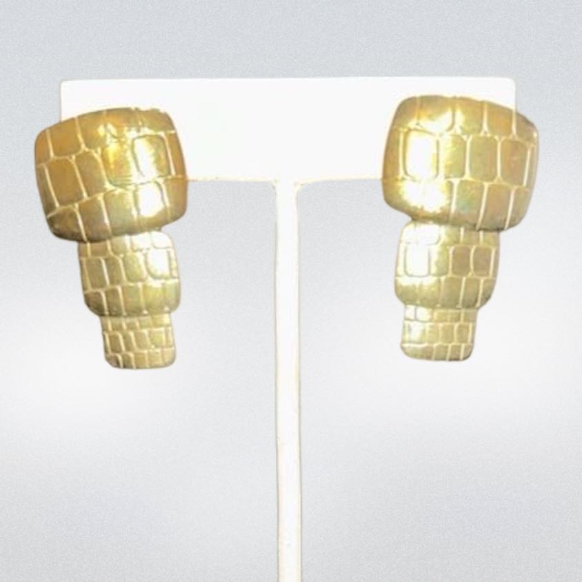 MARKDOWN! Epic 80s Avon Goldtone "crocodile" Earrings, Vtg