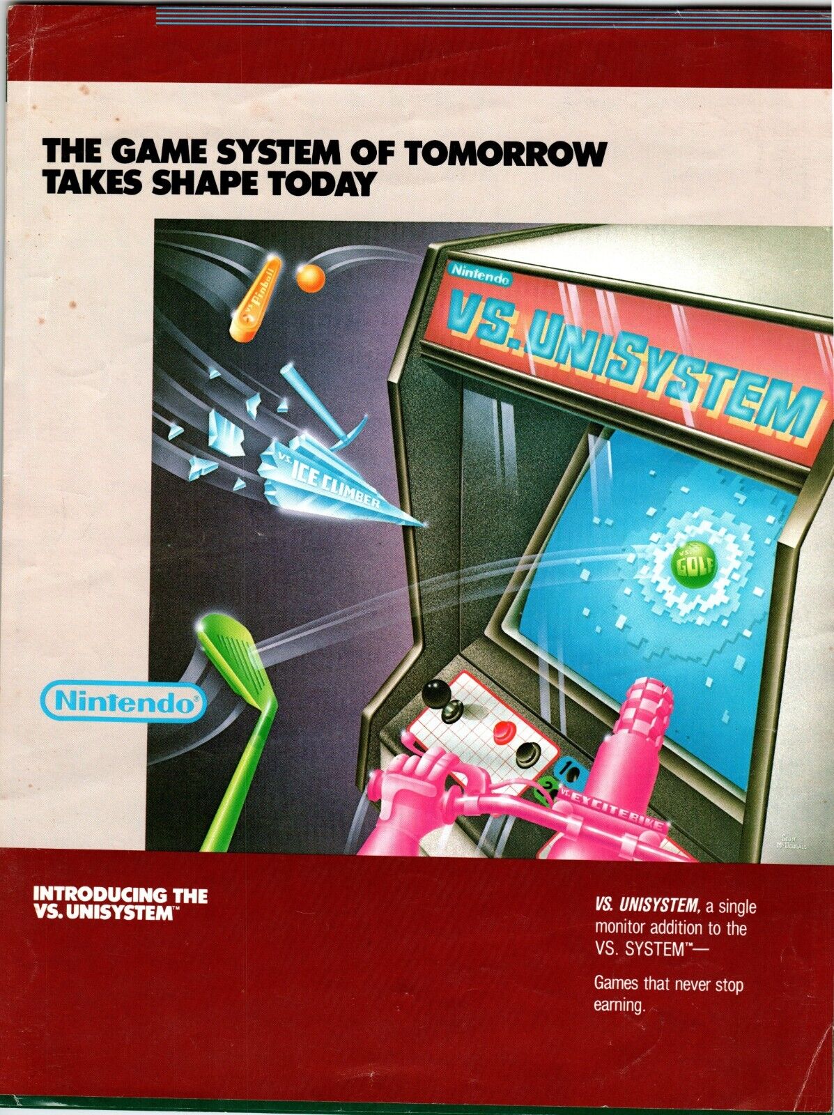 Nintendo VS Unisystem Video Arcade Game Flyer 1985 Original Art 8.5" x ...