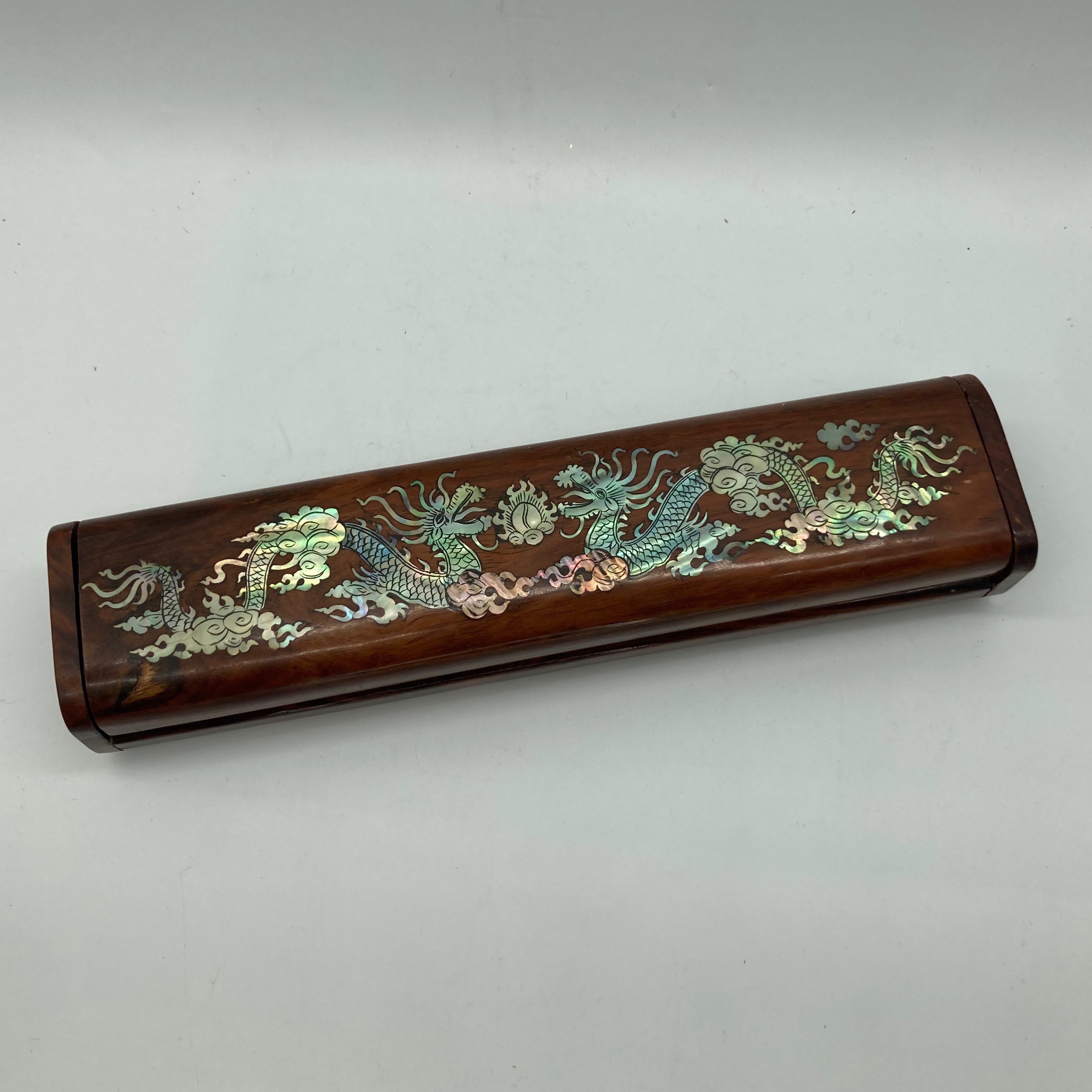Chinese Wood Box Mother of Pearl Dragons Inlay Storage Box Rare