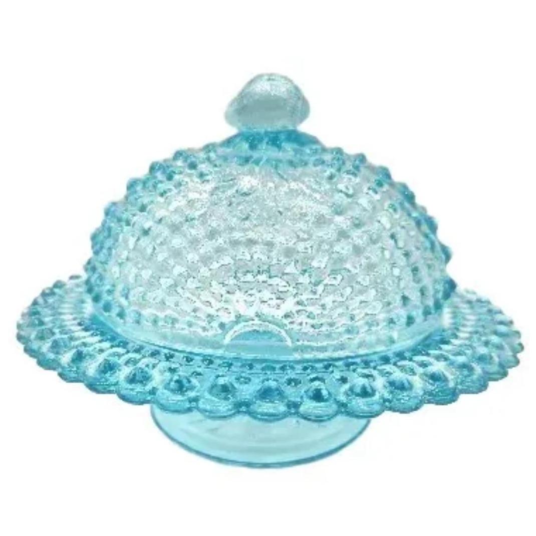 Hobnail Footed Oval Covered Butter Cheese Keeper Dish with Shell Knob