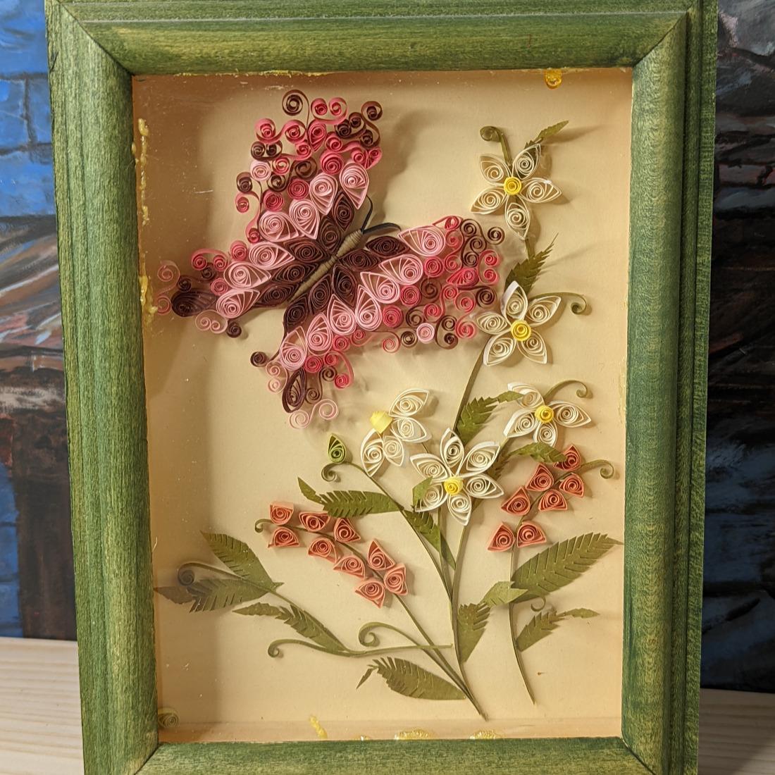 Paper Butterfly Quilling Framed Under Glass Flowers Handmade Spring ...