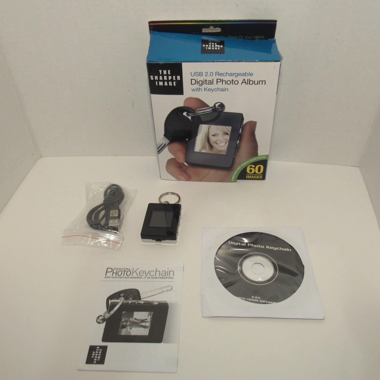 SHARPER IMAGE USB 2.0 Rechargeable Black Digital Photo Album w/Keychain ...