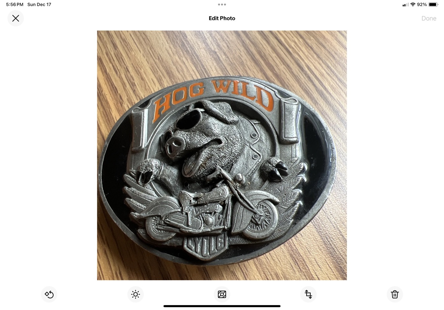 Vintage Bergamot Metal And Enamel Hog Wild Belt Buckle 1994