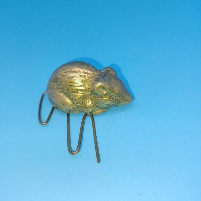 Vintage Brass Mouse with a zigzag tail paperweight