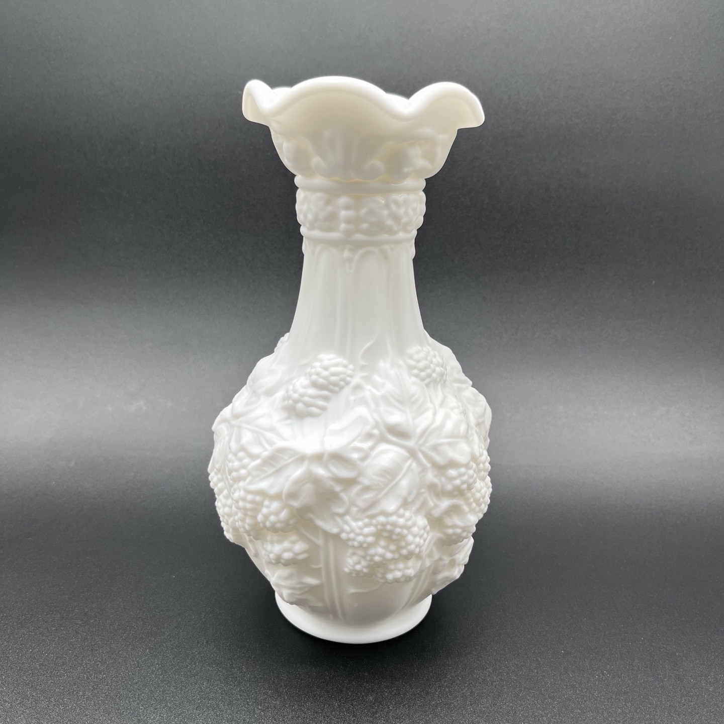 Vintage Imperial Glass Satin Loganberry Vase Milk Glass White 10 ...