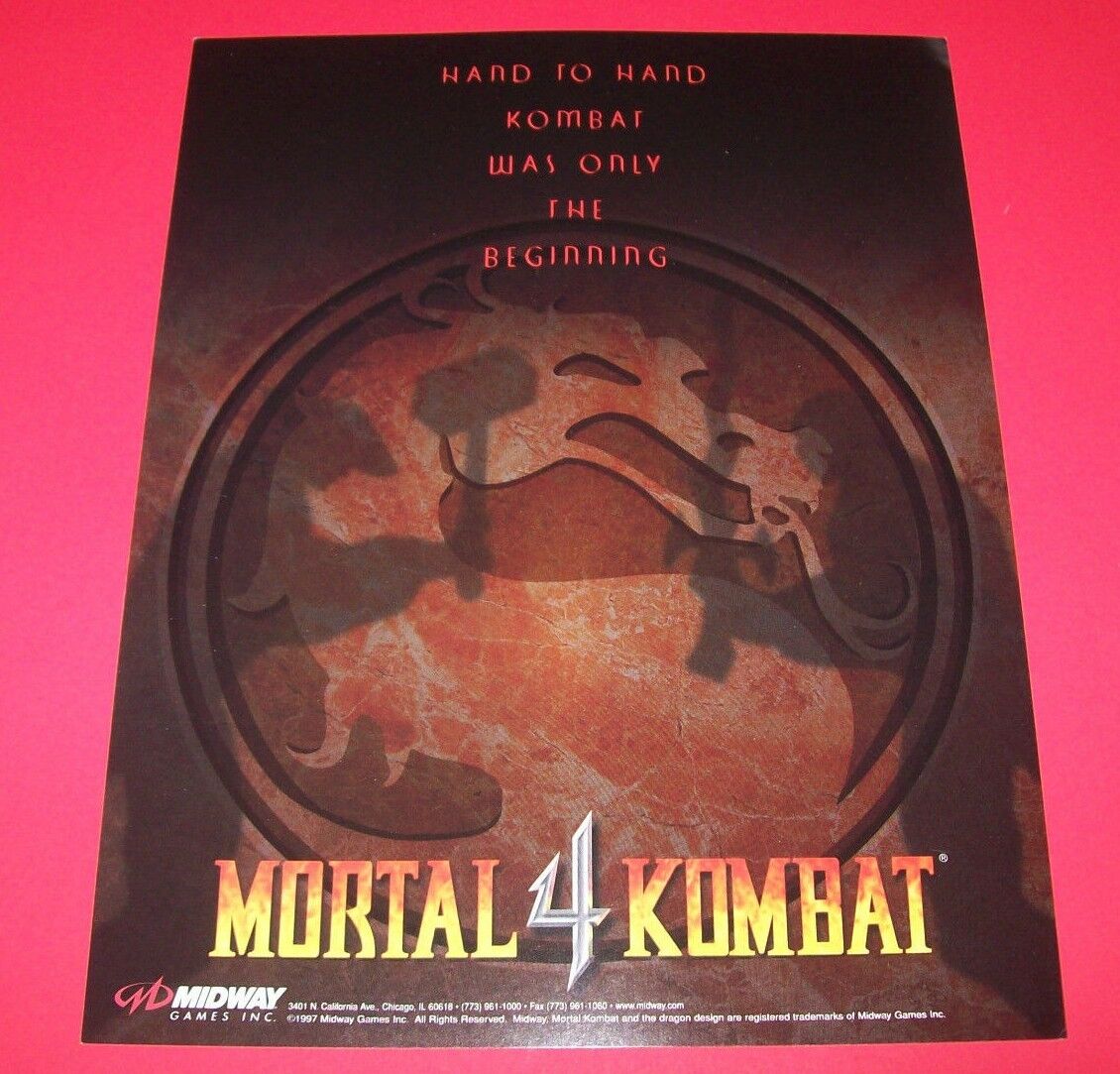 Mortal Kombat 4 Arcade FLYER Original 1997 NOS Video Game Art Sheet MK4 ...