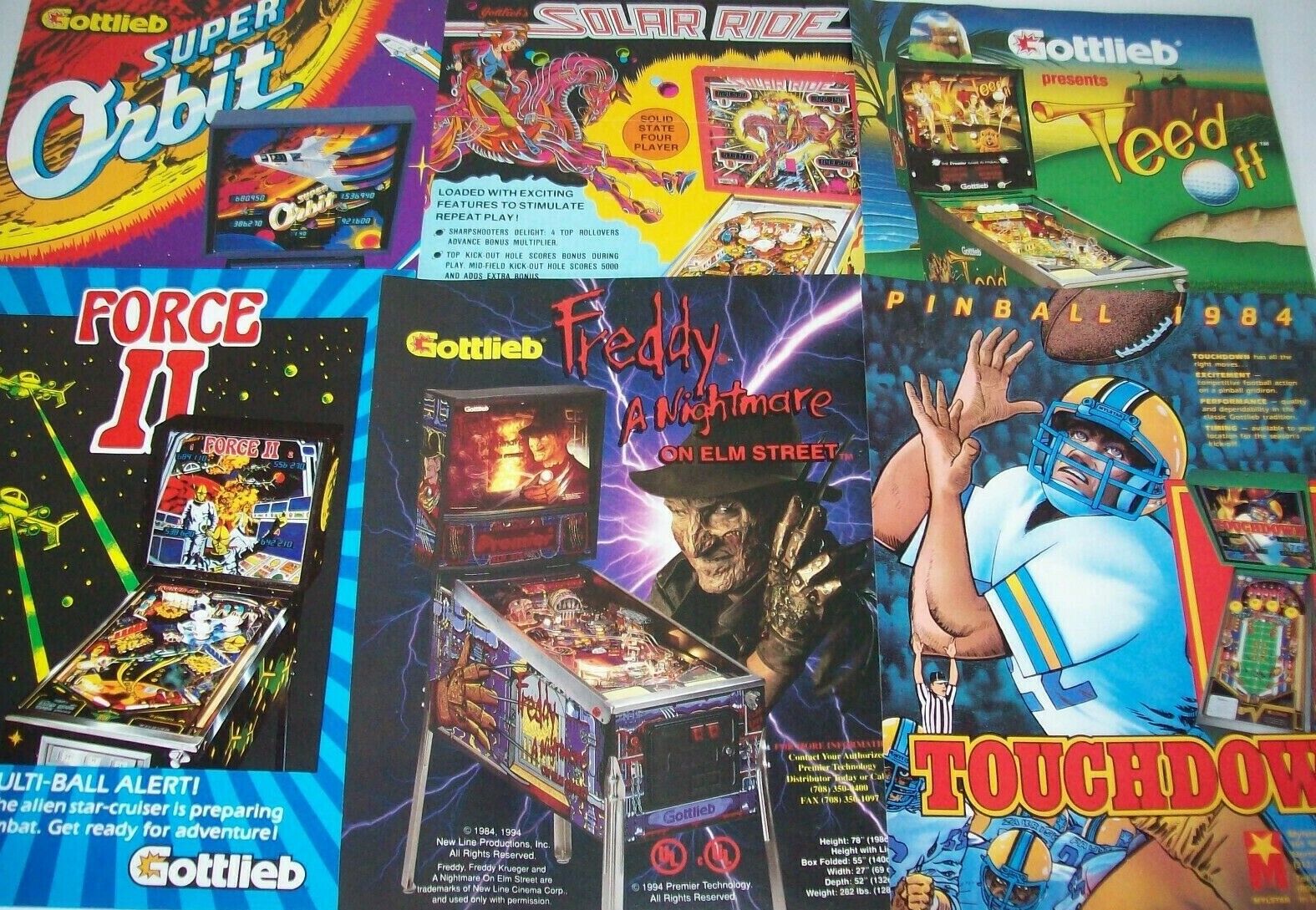 Pinball FLYERS Freddy Super Orbit Solar Ride Force 2 Touchdown Teed Off ...
