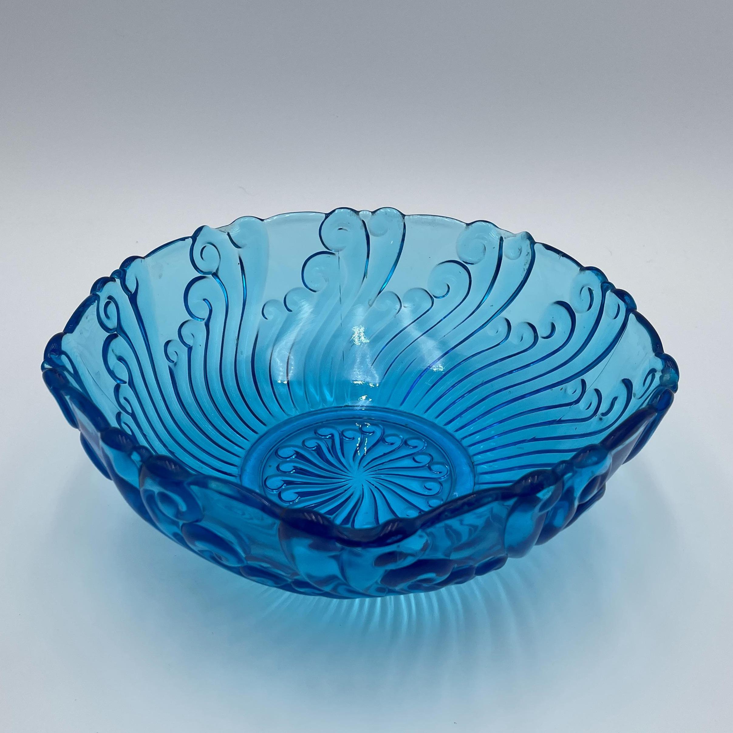 EAPG Blue Glass Wave Bowl - Master Berry Bowl