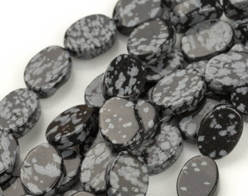 Natural SnowFlake Obsidian- Flat Oval Beads-10x14mm- 28 Pieces- Special ...