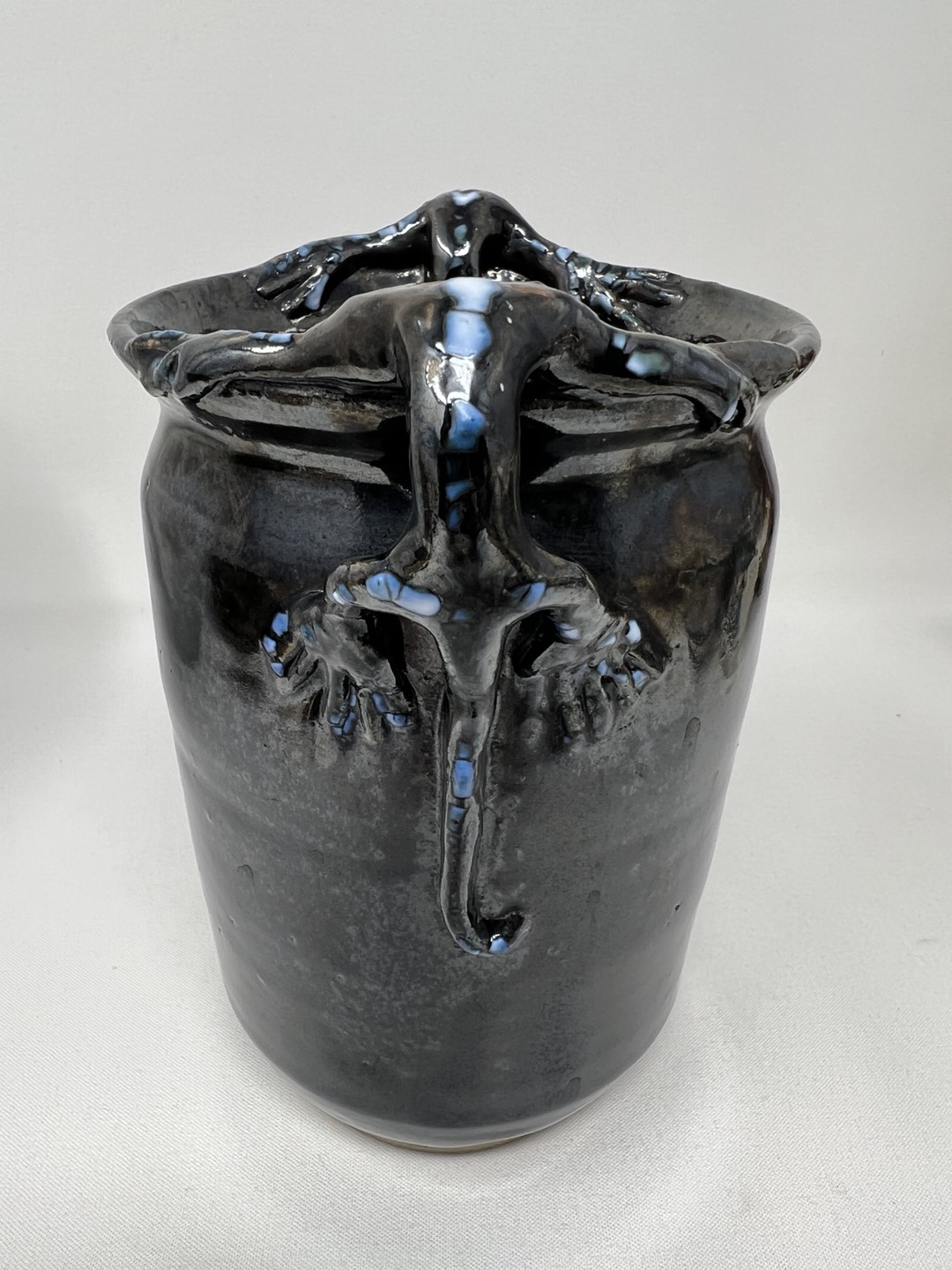 Rare Find Studio Pottery Lizard Gecko Double Handle Vase Black ...