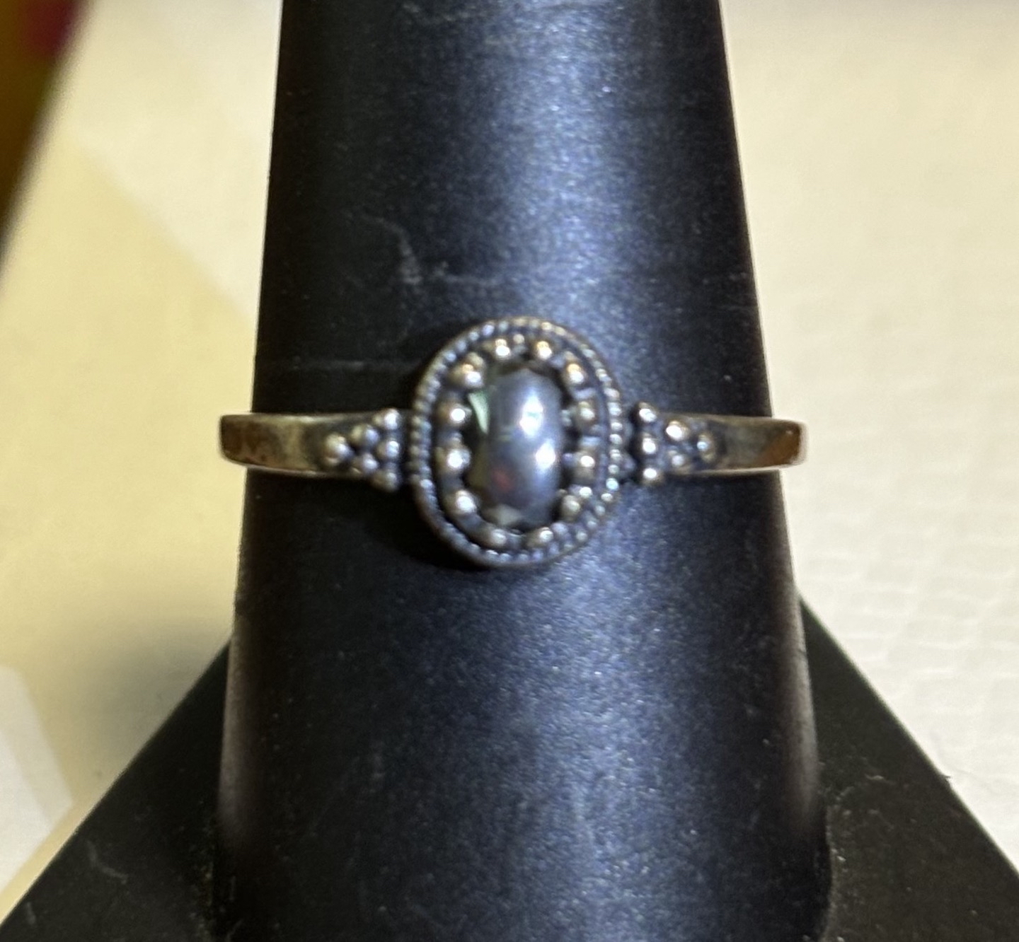 Cute Little 925 Hematite Solitaire Ring, Sz 9