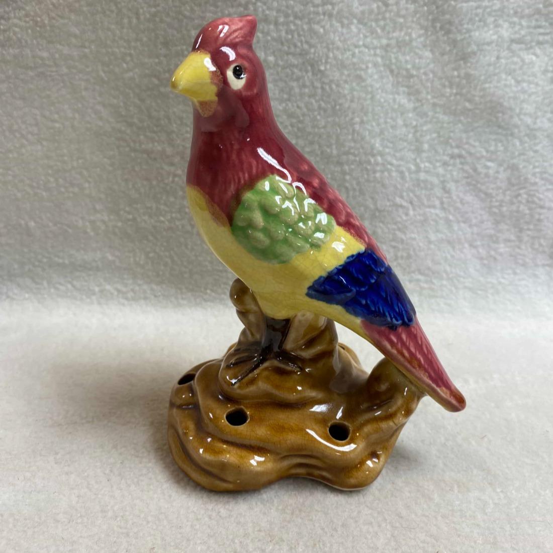 Vintage Colorful Bird Flower Frog Figurine (V060)