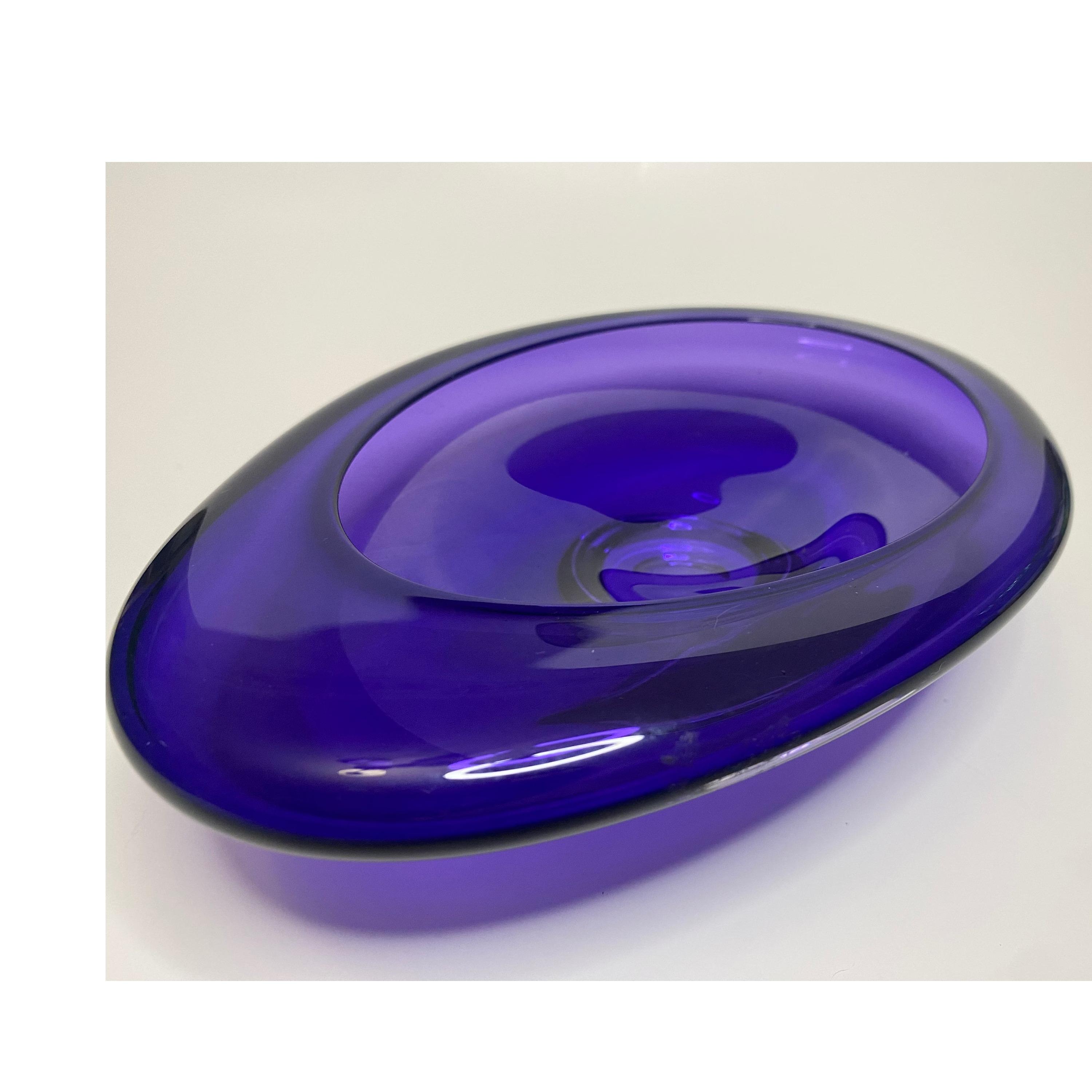 Vintage Studio Art Glass Purple Bowl Signed by Artist Jan Benda