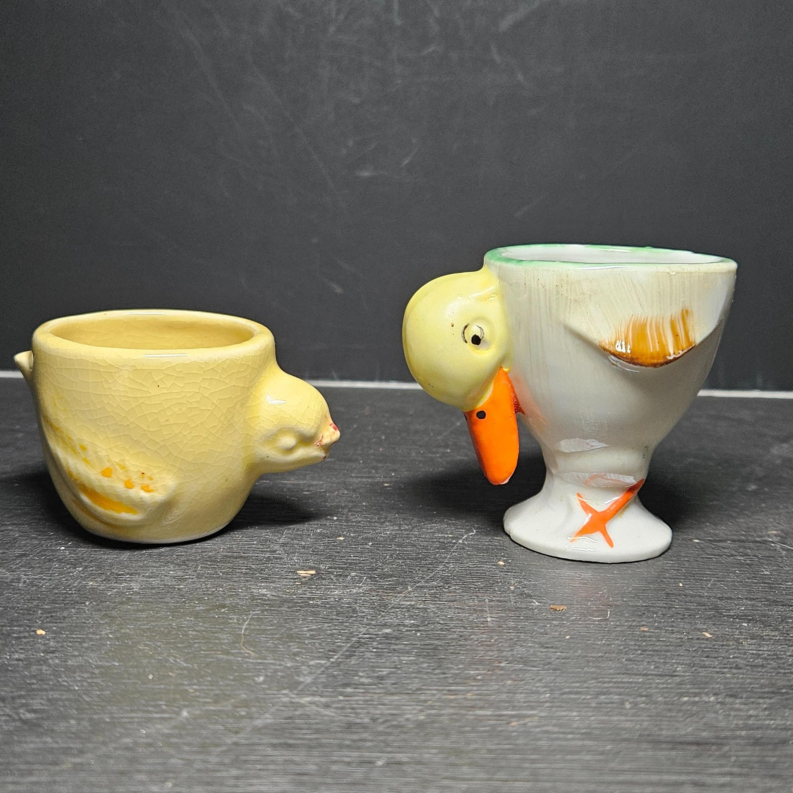 2 Vtg Chick Egg Cups Japan