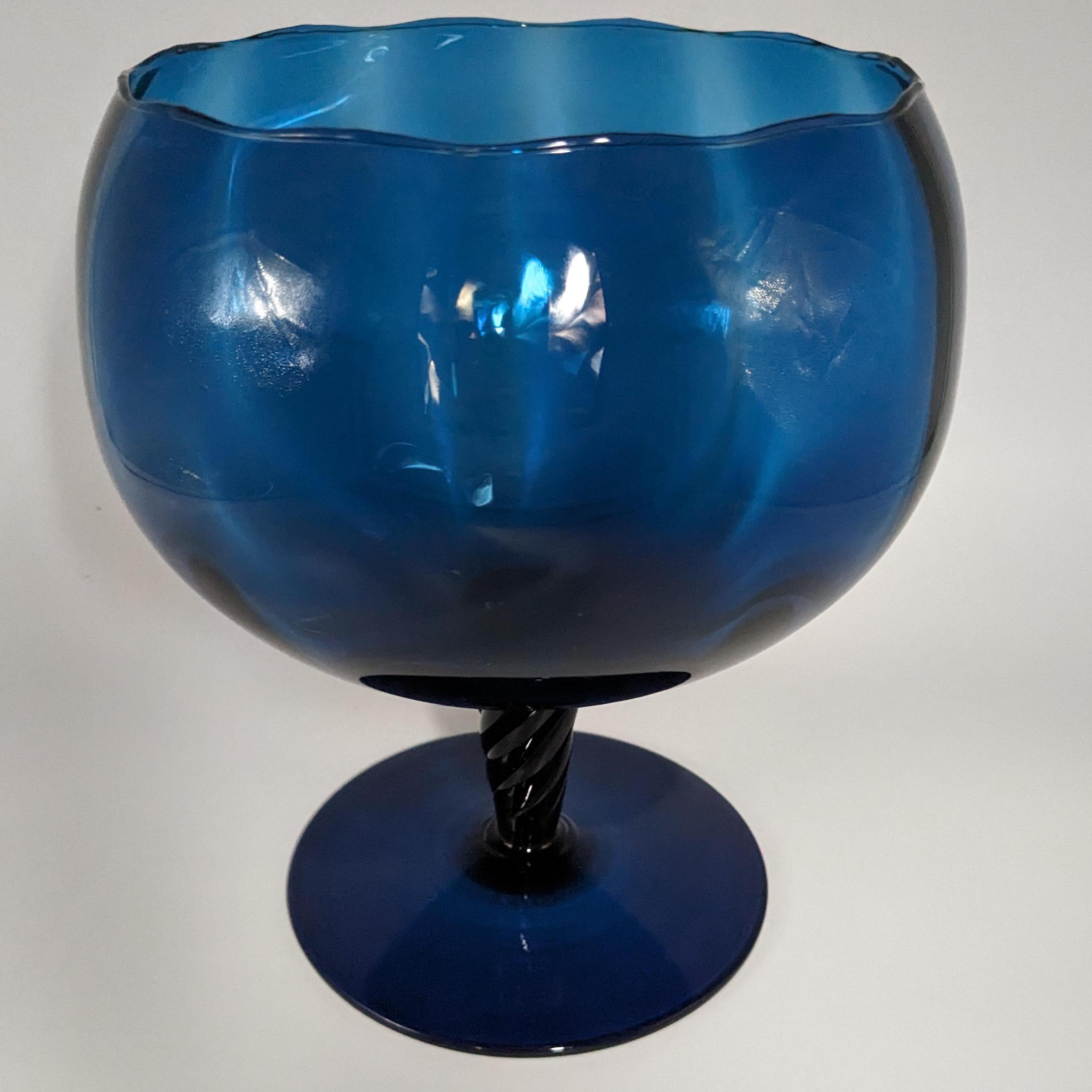 Vintage Empoli Teal Blue Paneled Optic Brandy Snifter/Vase